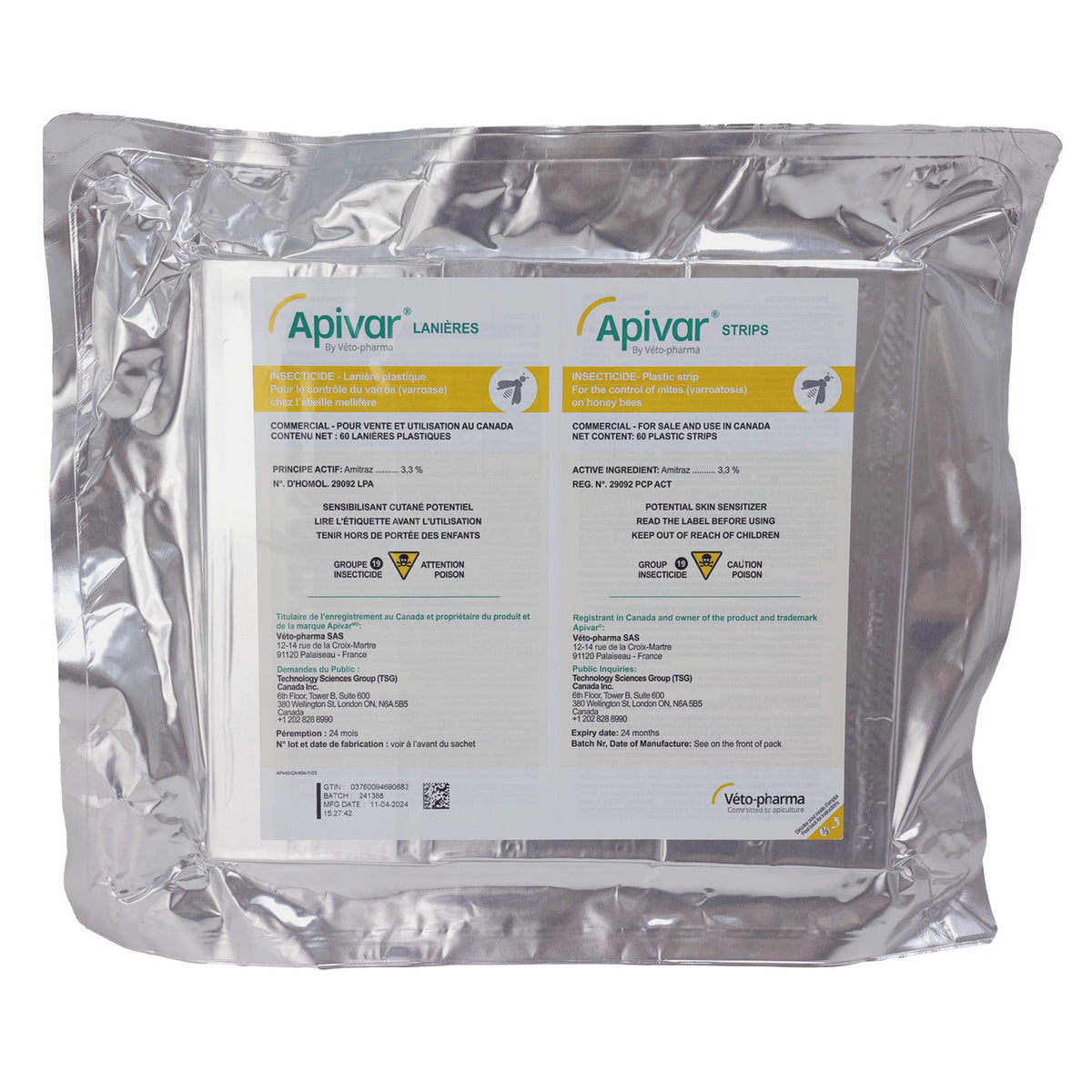 Apivar 60 Pack | Varroa Mite Control | Dancing Bee Equipment