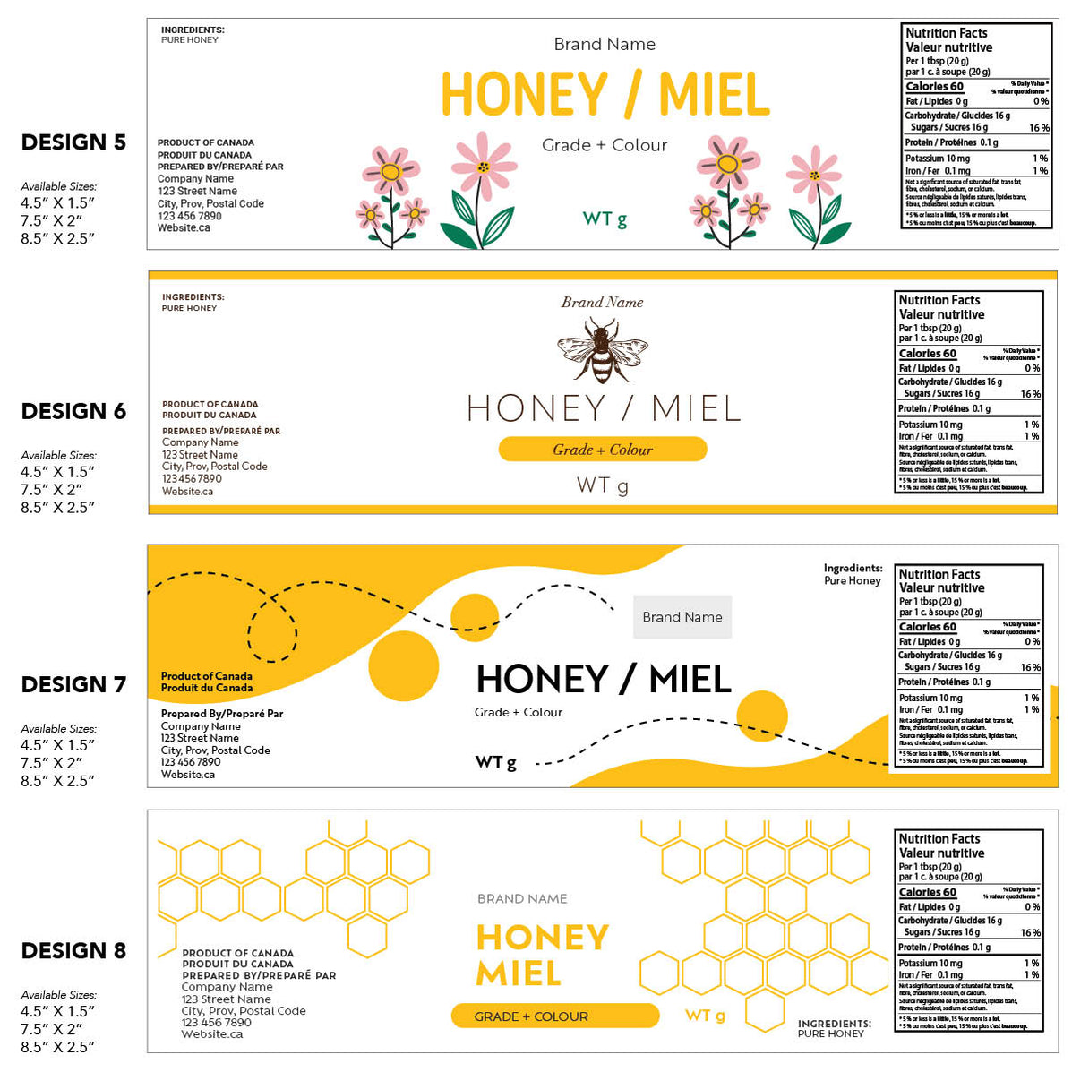 Customizable Rectangle Honey Labels | Design 1 — Dancing Bee Equipment