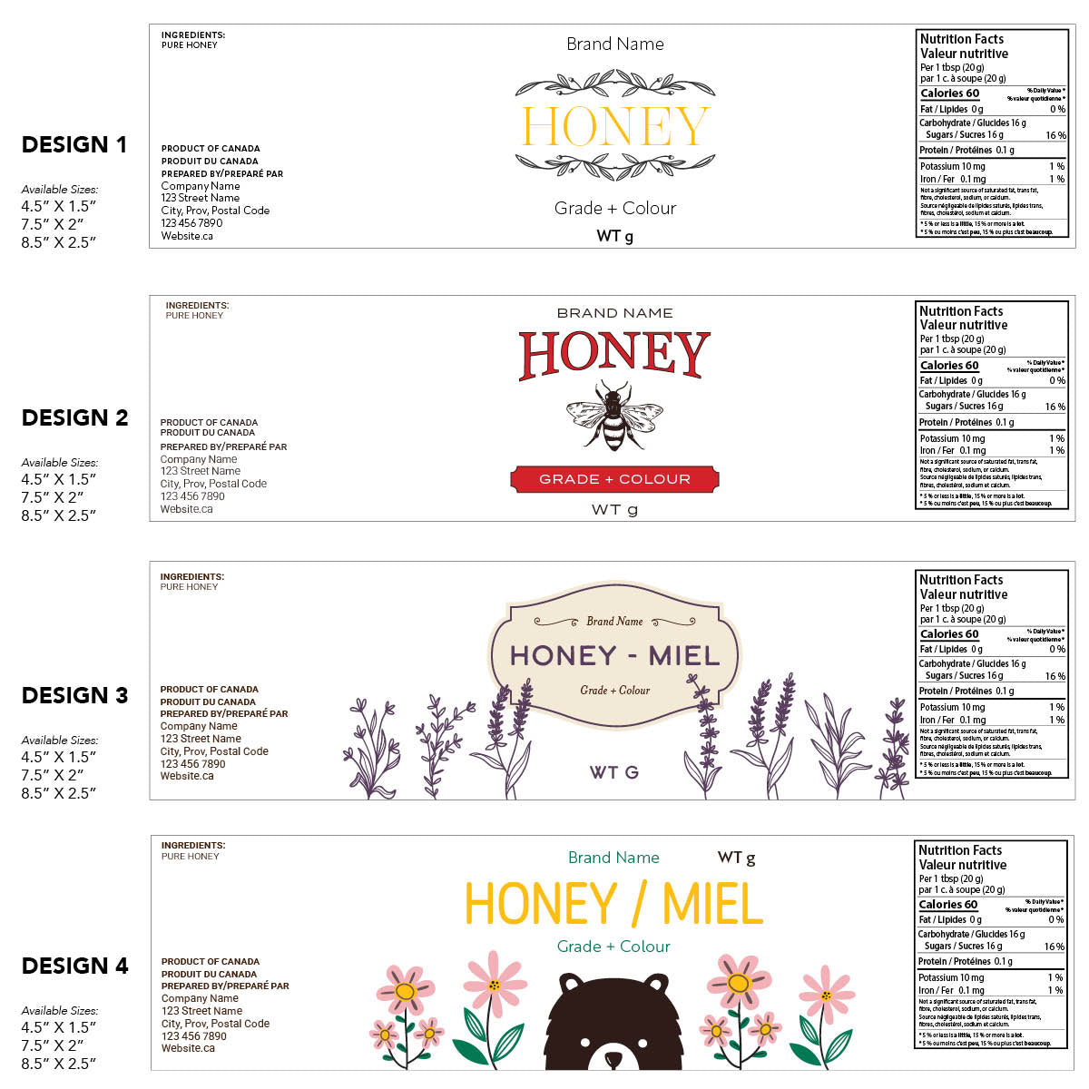 Customizable Rectangle Honey Labels | Design 1 — Dancing Bee Equipment
