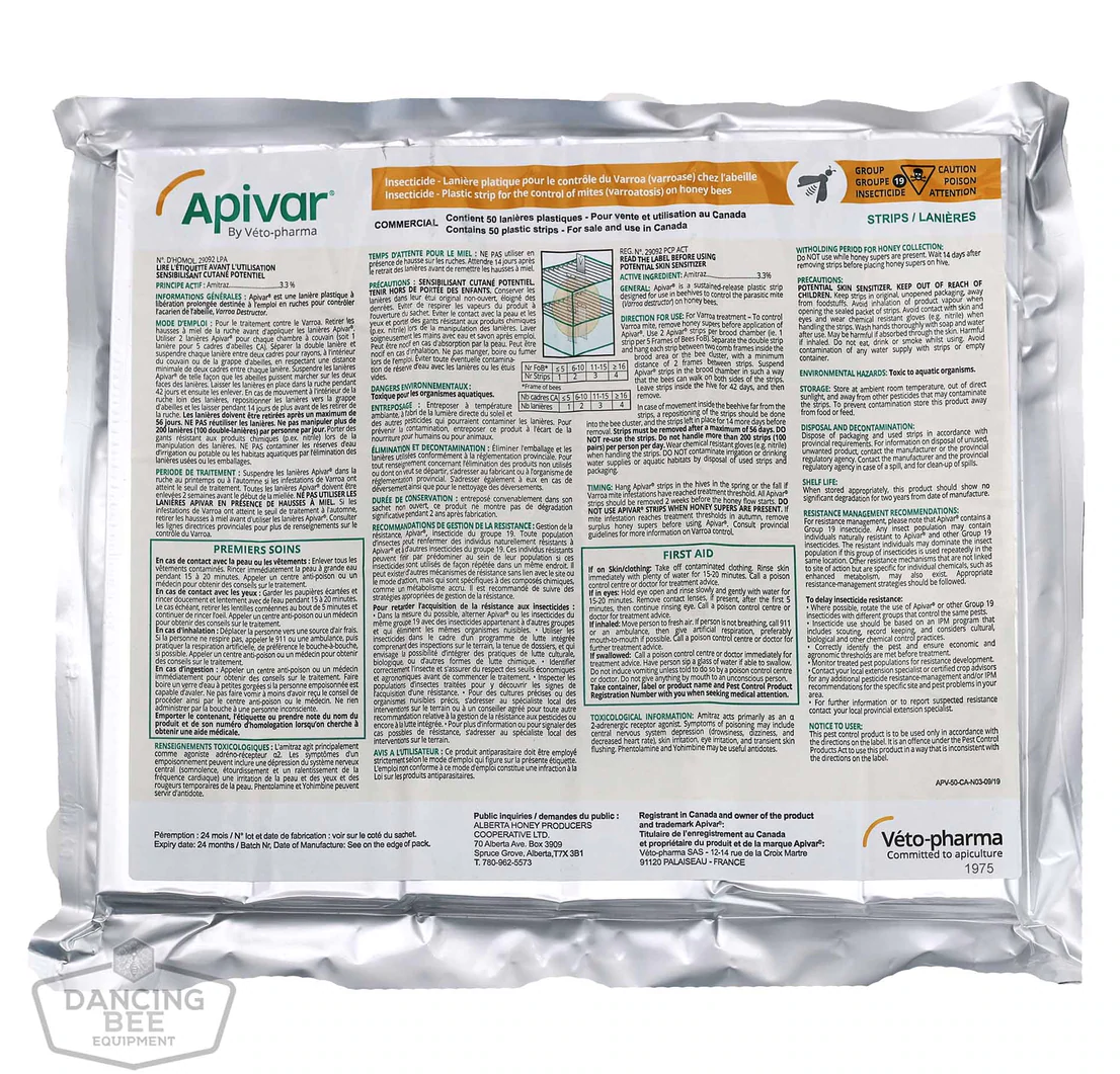 Apivar 60 Pack | Varroa Mite Control | Dancing Bee Equipment